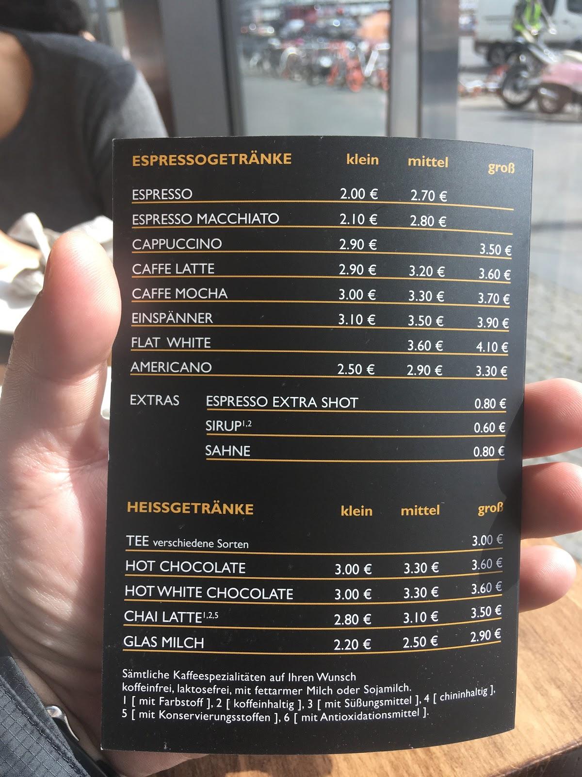 Menu at Einstein Kaffee cafe, Berlin, Alexanderpl. 3