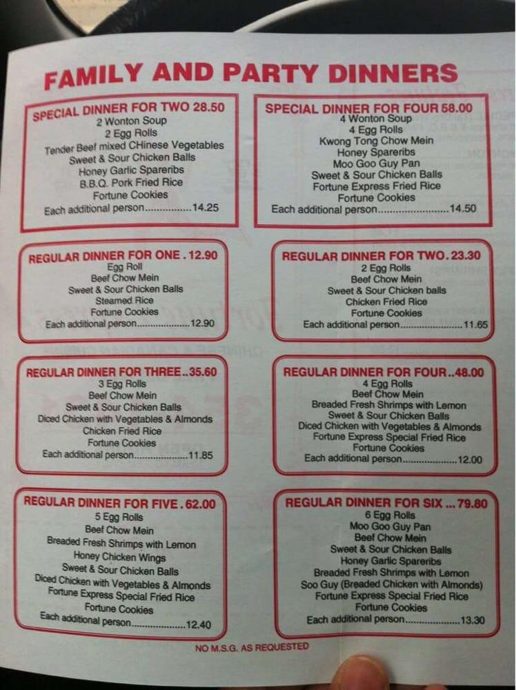 Menu at Fortune Express restaurant, Chatham-Kent
