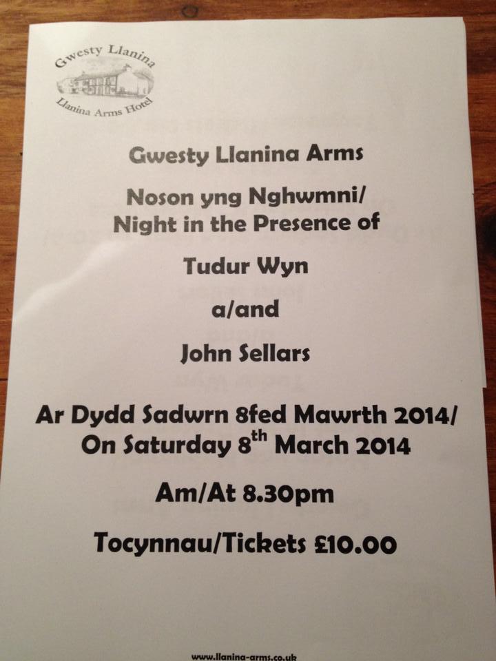 Menu at Llanina Arms Hotel pub & bar, England