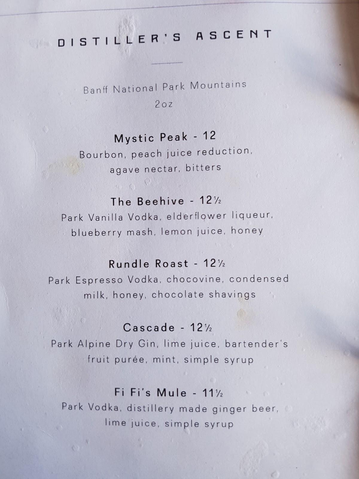 Menu at Park Distillery Restaurant + Bar, Banff
