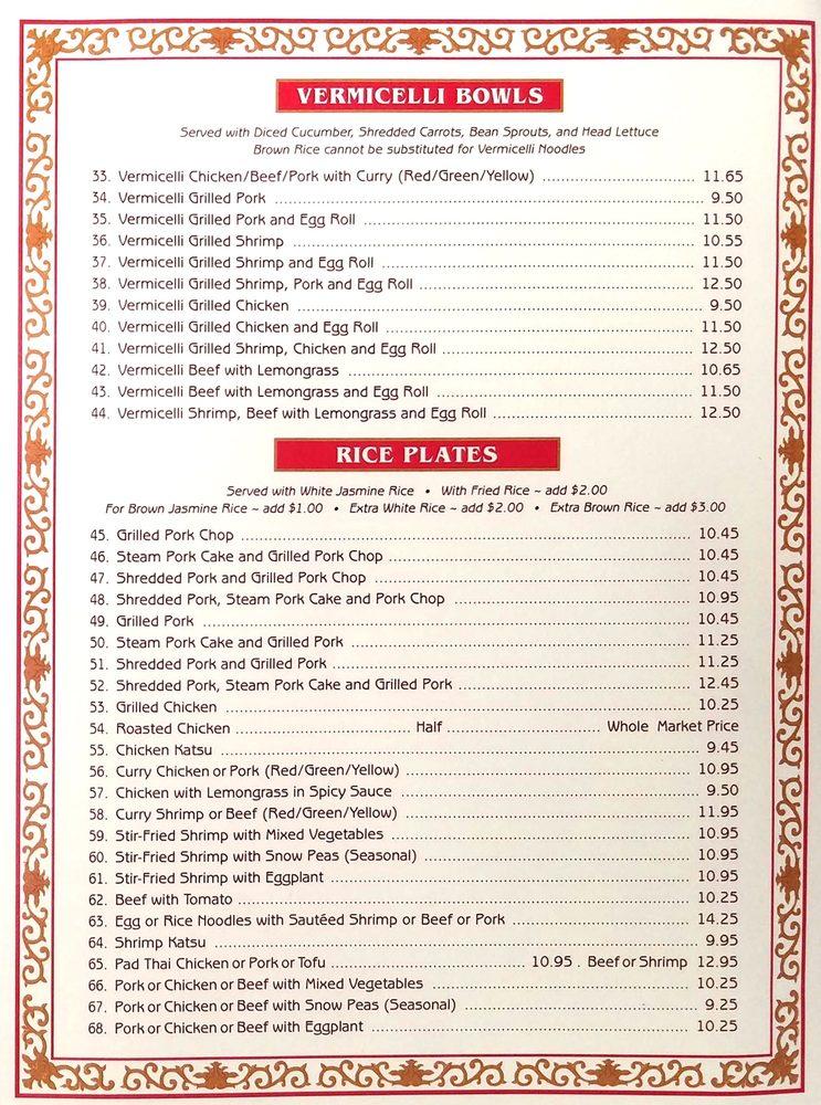 Menu at Pho Kauai restaurant, Lihue