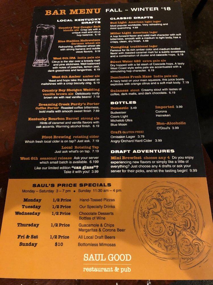 Menu at Saul Good Restaurant & Pub, Lexington, Mall Rd #120