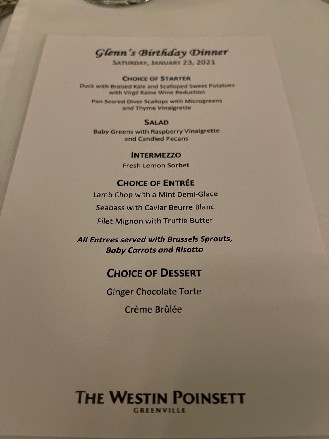 Menu at Spoonbread restaurant, Greenville