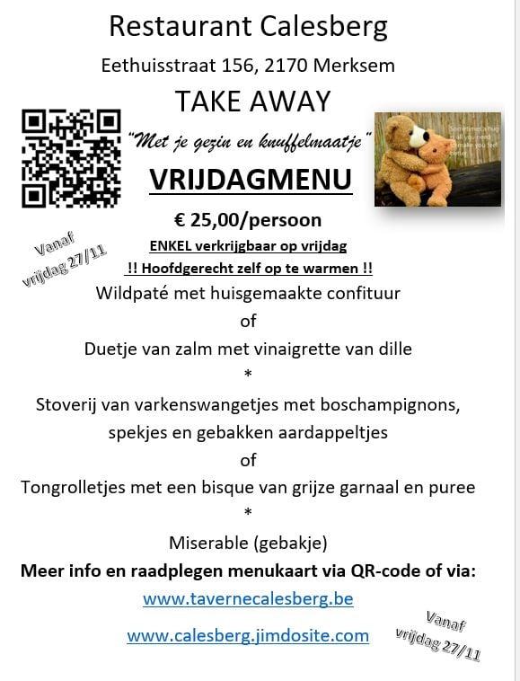 Menu at Taverne Restaurant Calesberg, Antwerp