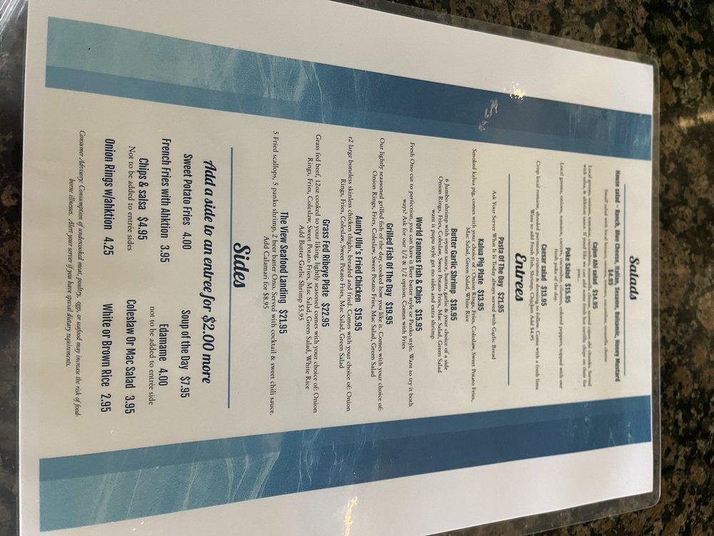 Menu at The View Restaurant Bar & Grill, Kailua-Kona