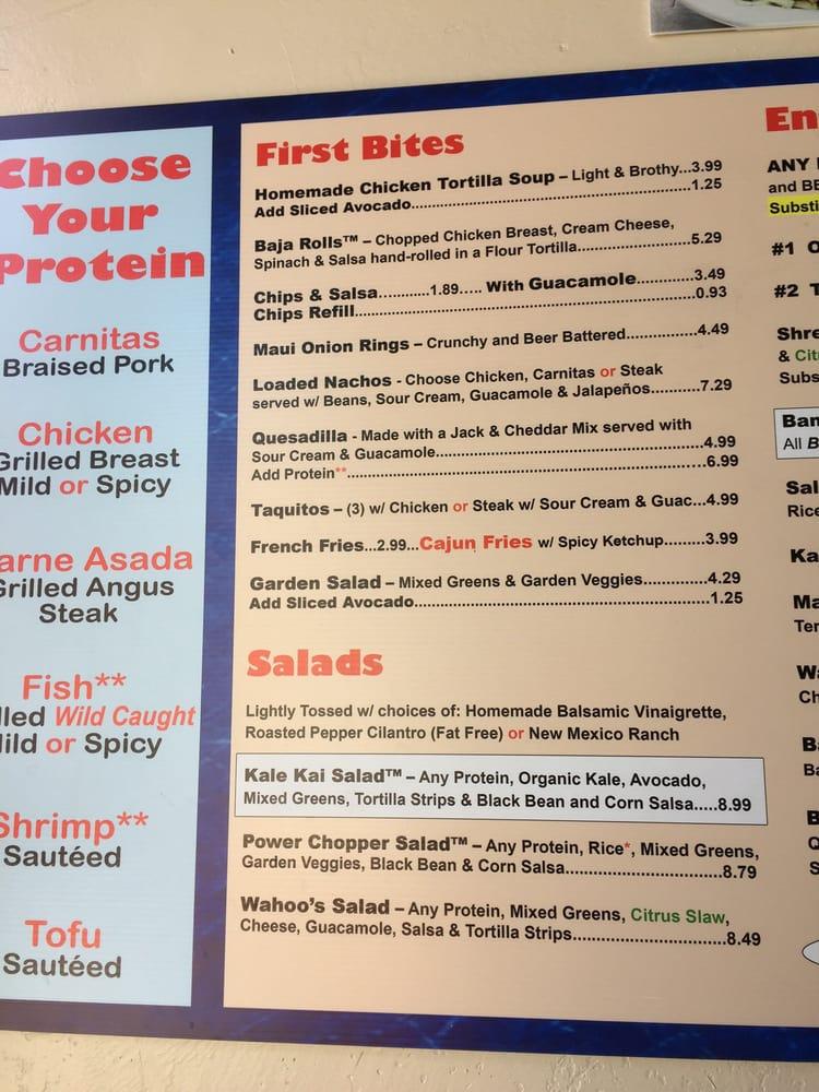 Menu at Wahoo's Fish Taco restaurant, Torrance