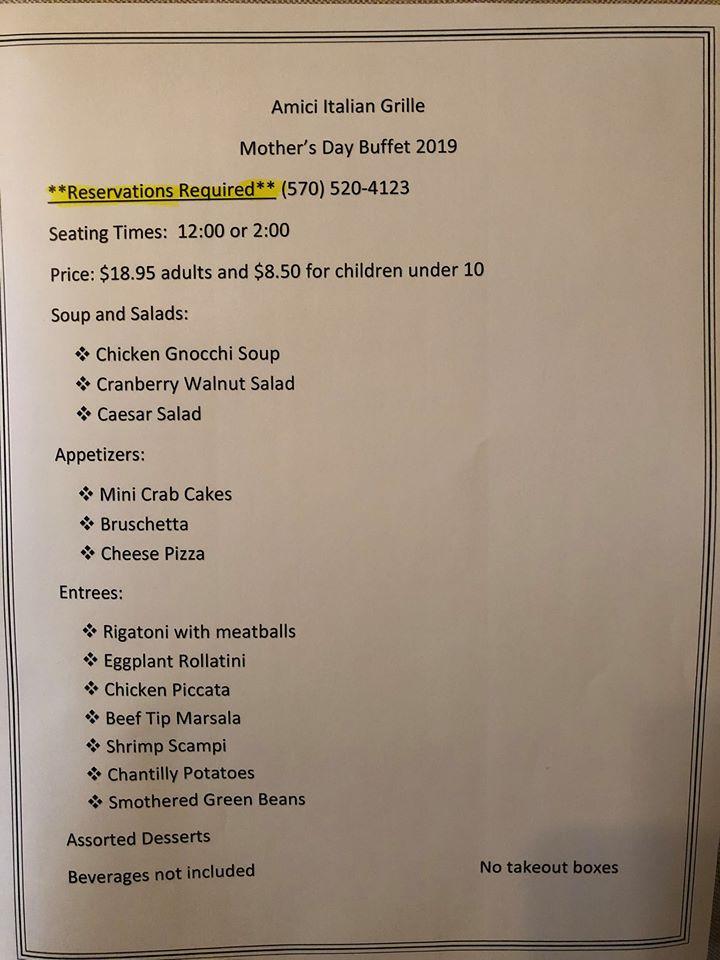Menu at Amici Italian Grille restaurant, Berwick