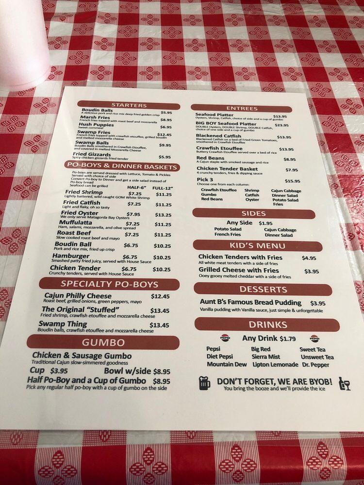 Menu at Bayou Boys PoBoys restaurant, Needville