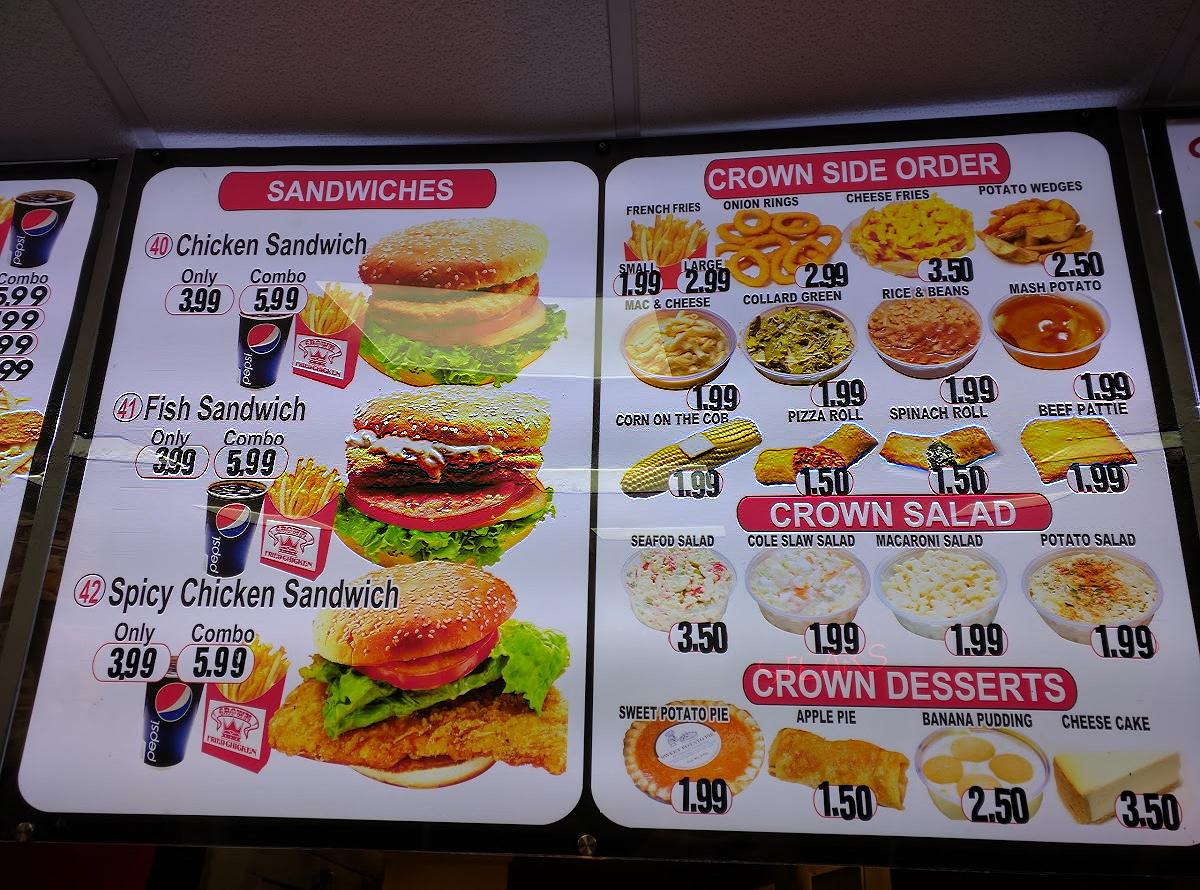 Menu at Crown Fried Chicken restaurant, Philadelphia, Rising Sun Ave