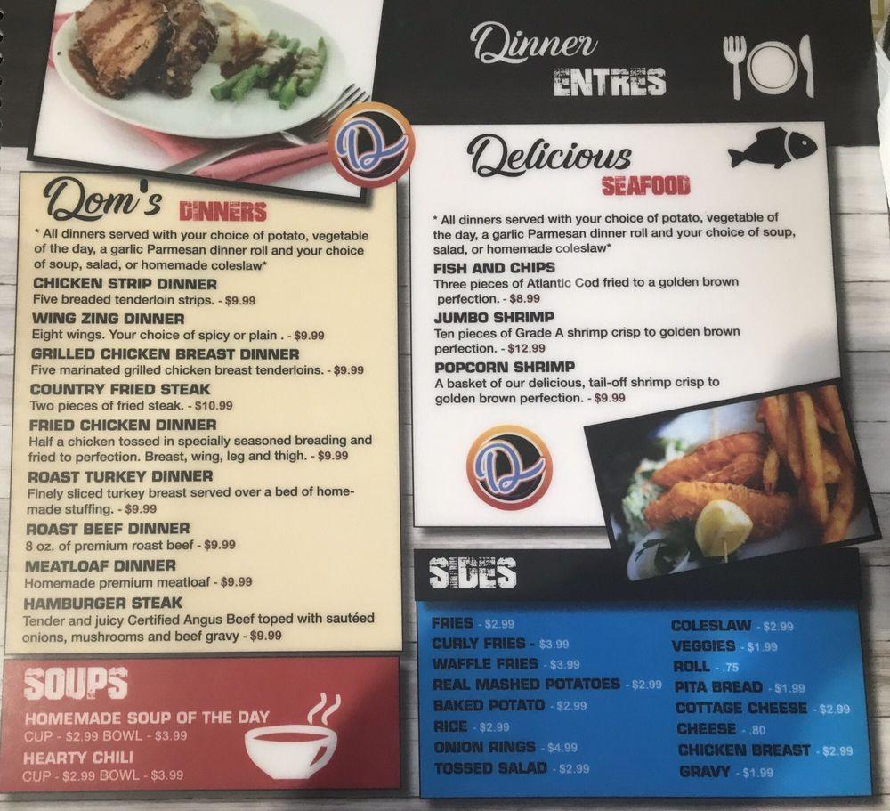 Menu at Dom's Diner restaurant, Flint