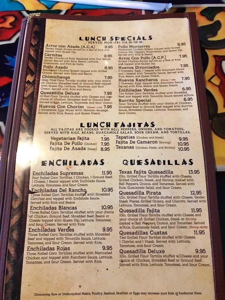 Menu at El Zocalo Mexican Restaurant, Wheeling