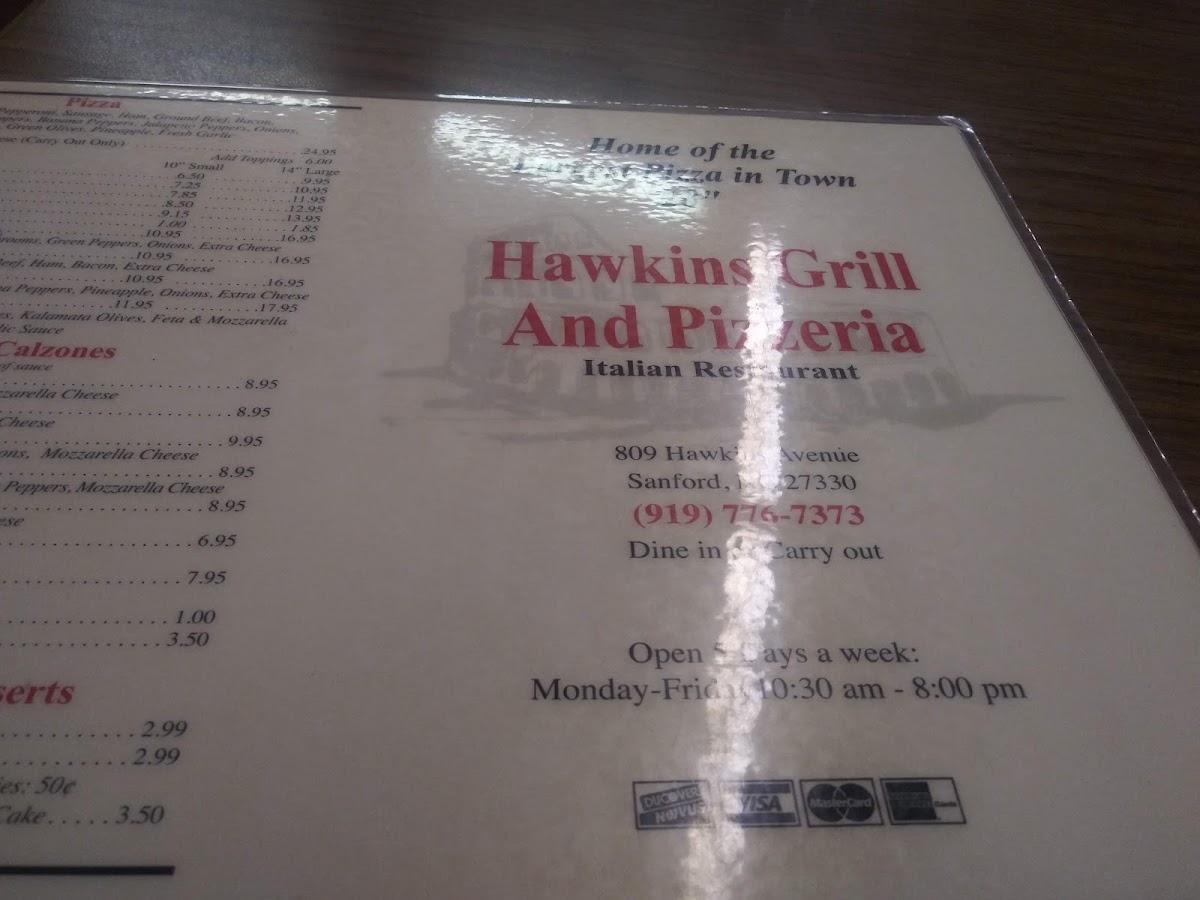 Menu at Hawkins Grill & Pizzeria, Sanford