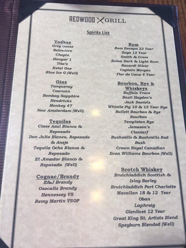Menu at Redwood Grill pub & bar, Redwood City, 356 Woodside Plz