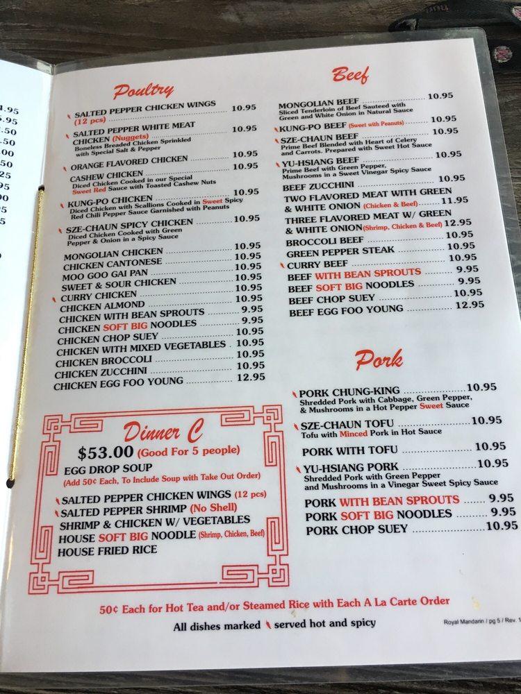 Menu at Royal Mandarin restaurant, National City