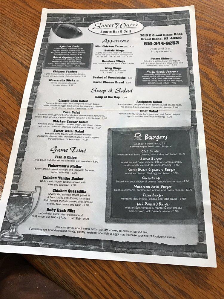 Menu at Sweetwater pub & bar, Grand Blanc