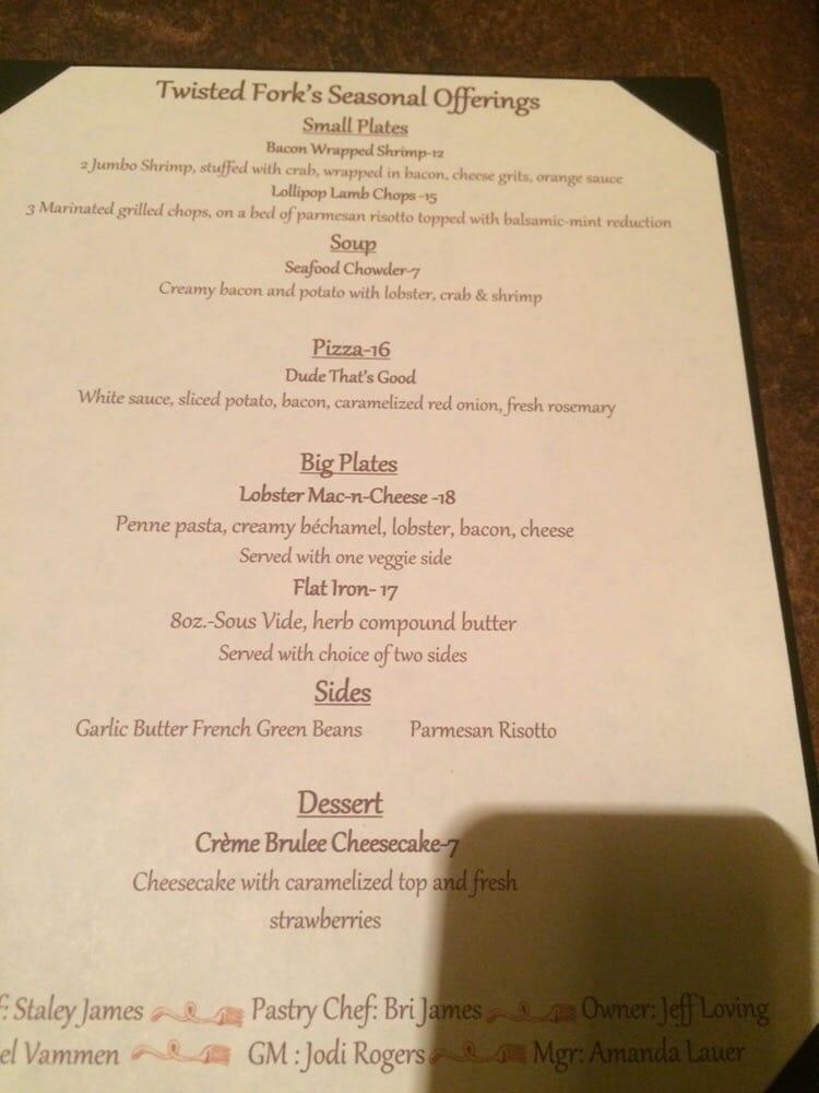 Menu at Twisted Fork Grill & Bar, Texarkana