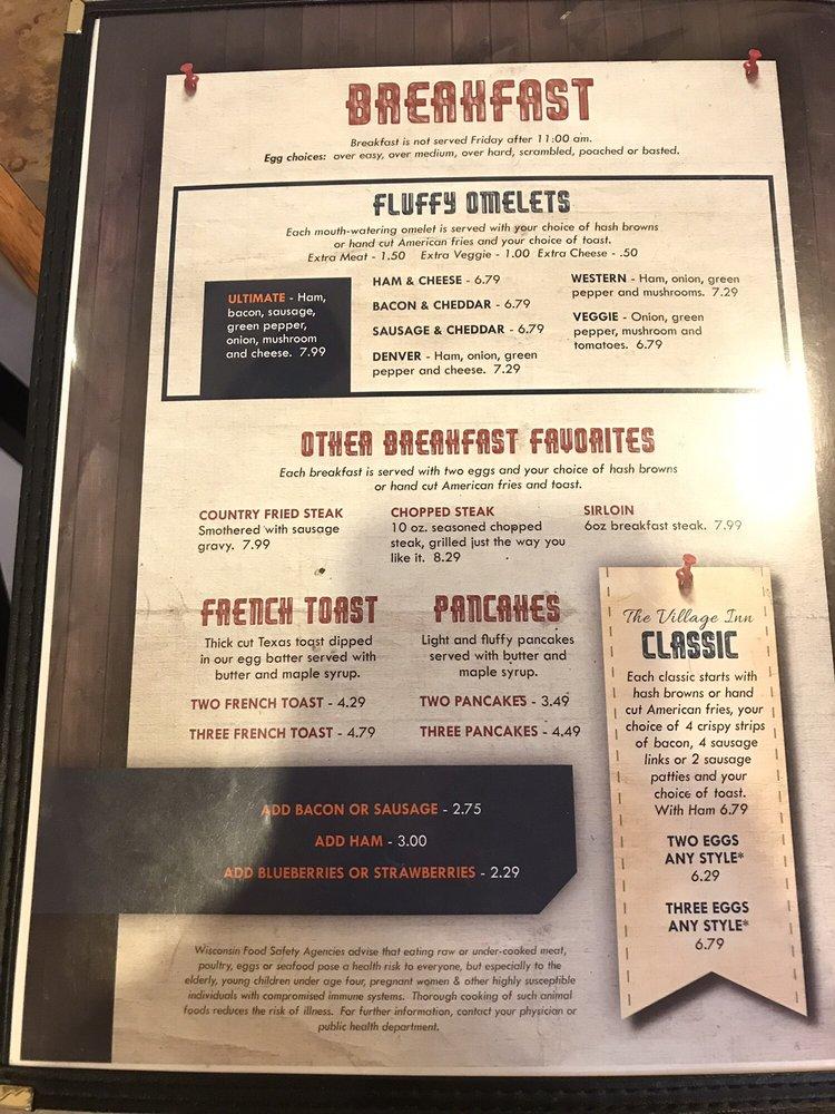 Menu at Village Inn restaurant, Marathon City, 304 Main St