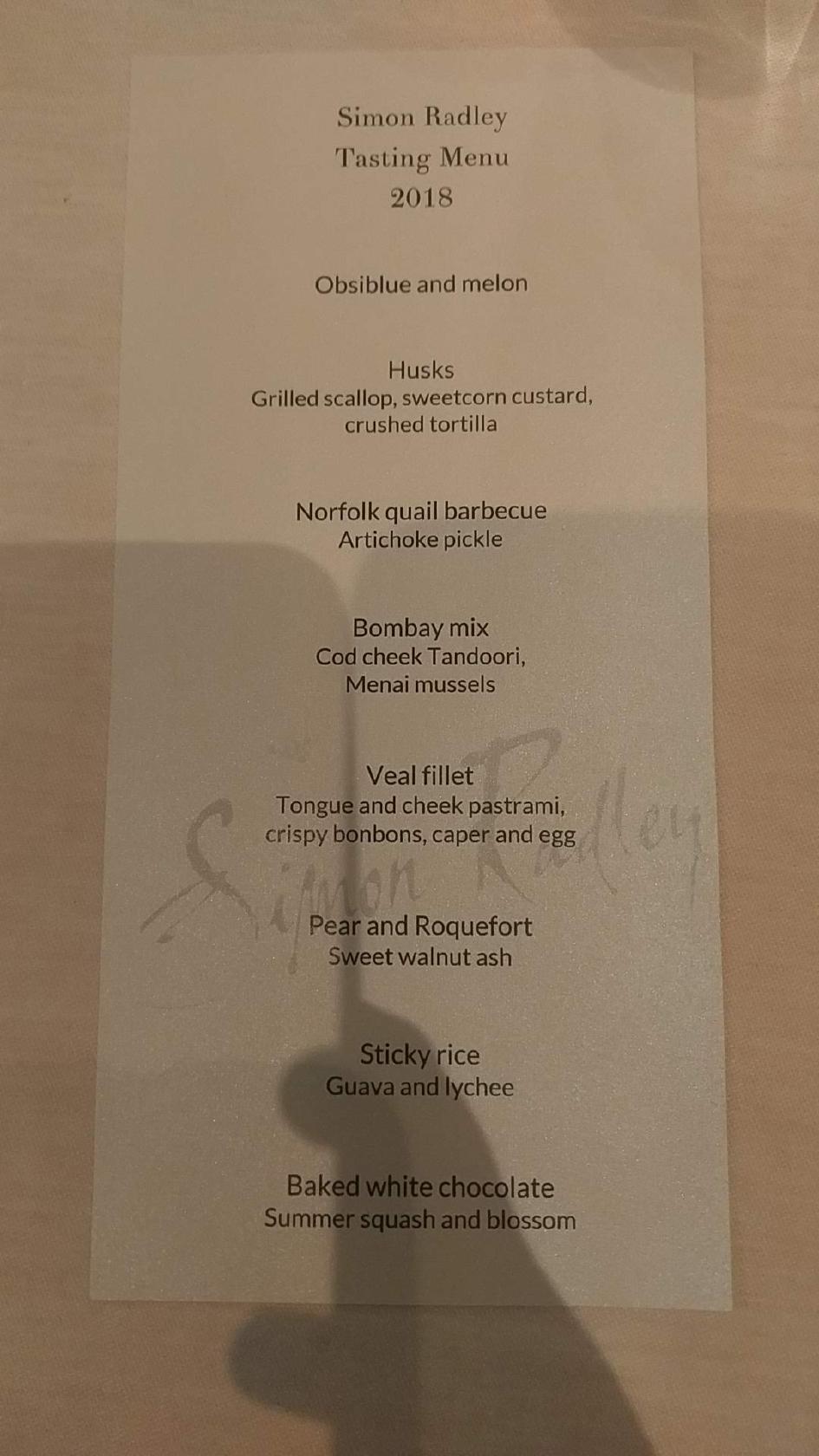 Menu at Arkle restaurant, Chester, The Chester Grosvenor, 56-58 Eastgate St