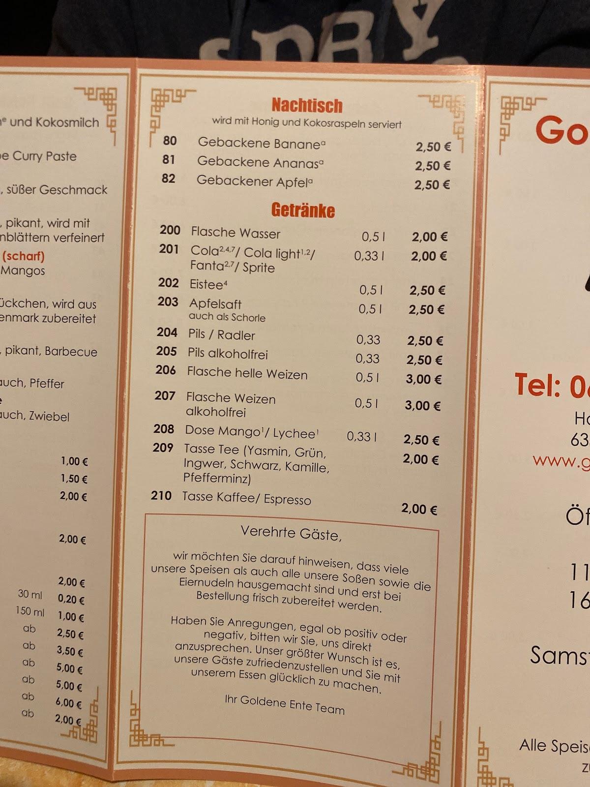 Speisekarte von Bistro Goldene Ente restaurant, Gelnhausen