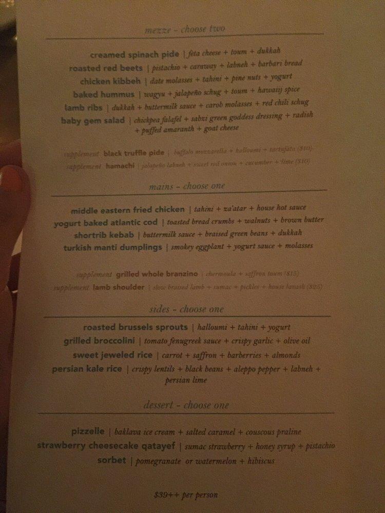 Menu at Byblos Miami restaurant, Miami Beach