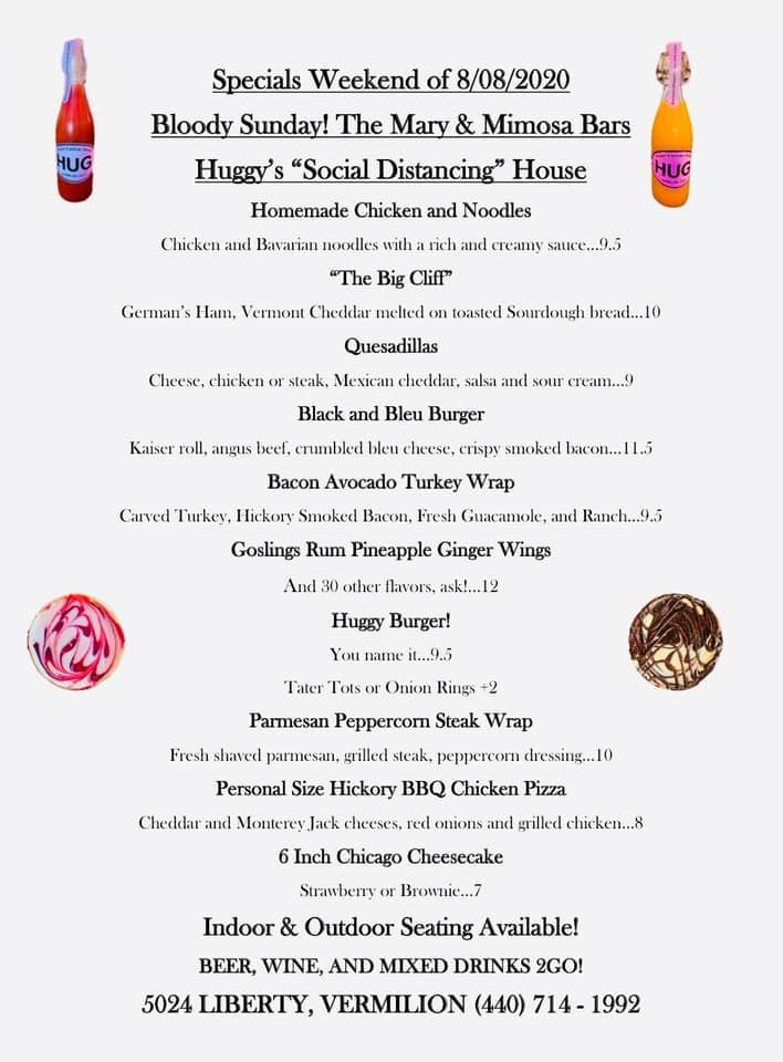 Menu at Huggy's Social House pub & bar, Vermilion