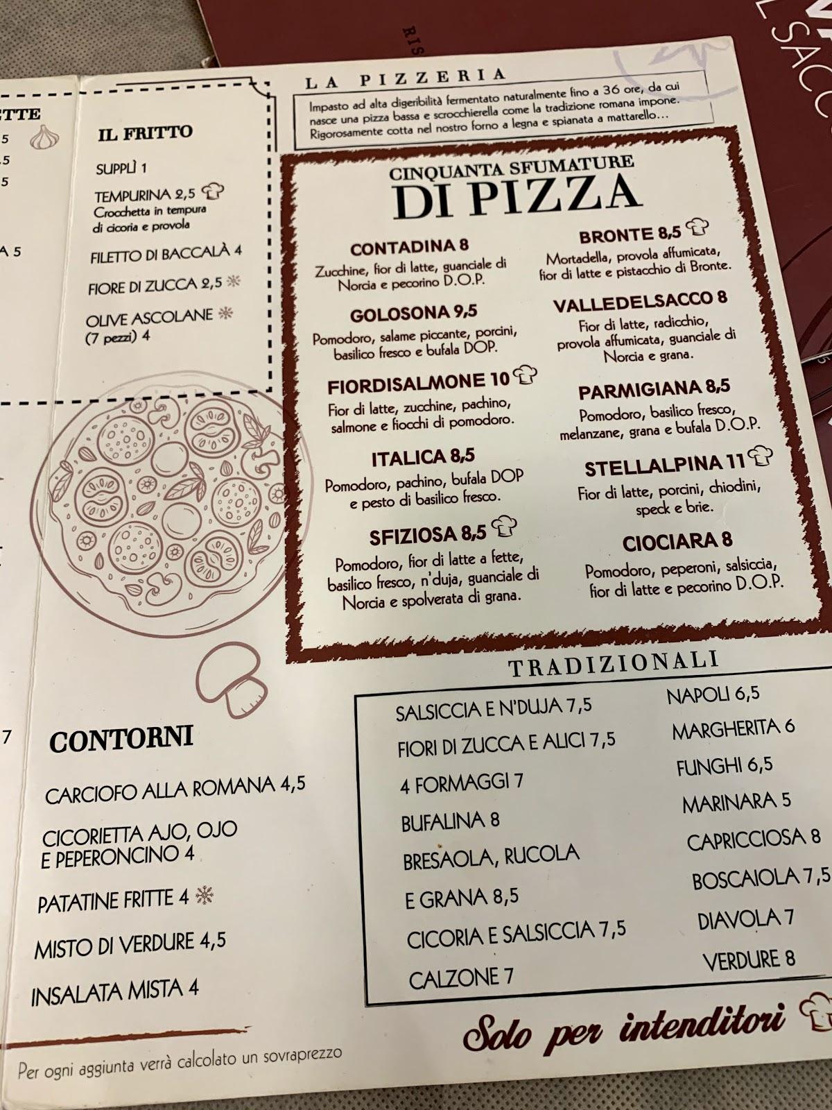 Menu da La Valle del Sacco pizzeria, Roma