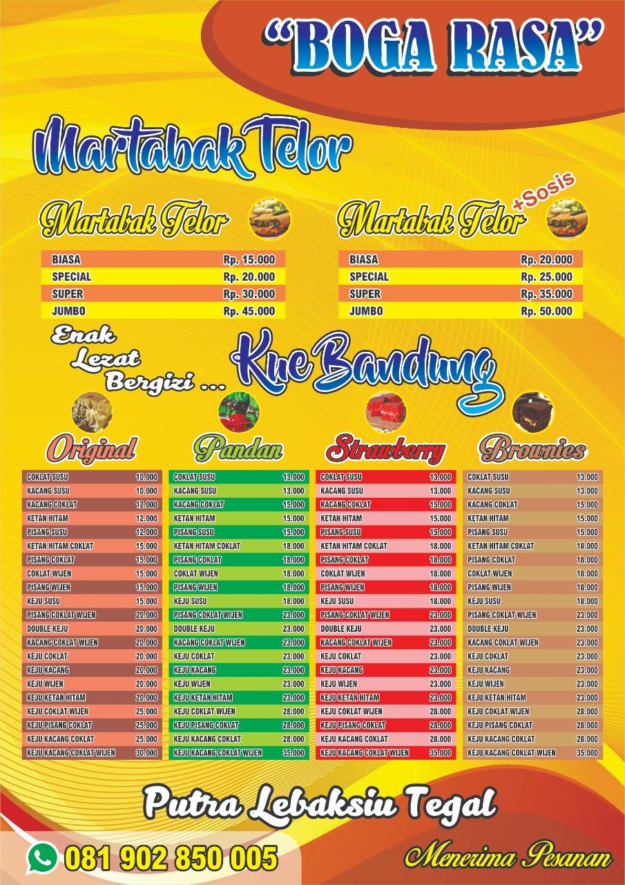 Carta del restaurante Martabak Boga Rasa, Kendal