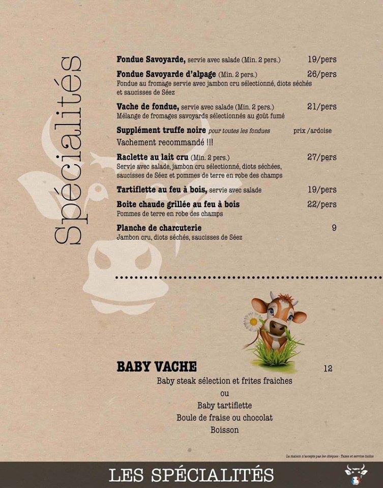 Menu at Oh La Vache Bistro Alpin restaurant, Tignes