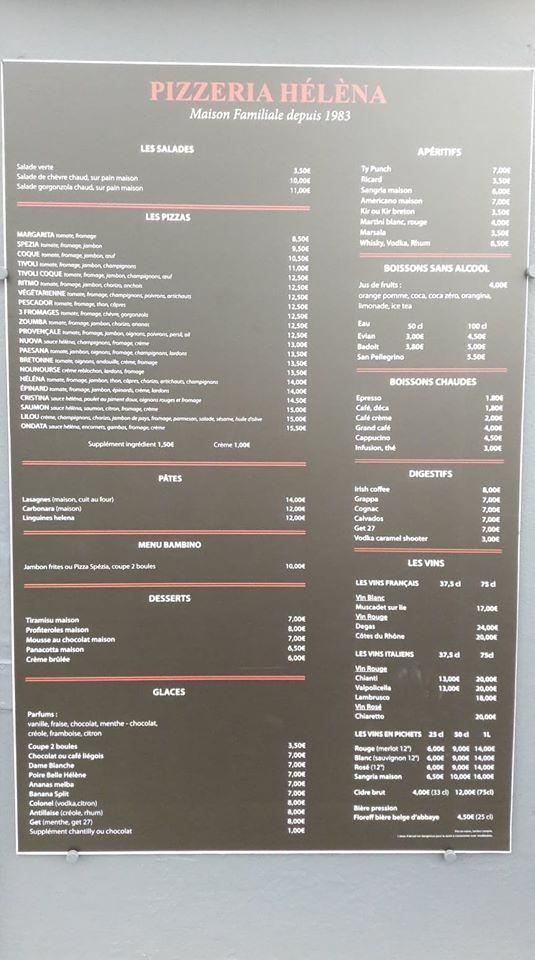 Menu at PIZZERIA HELENA, Carnac