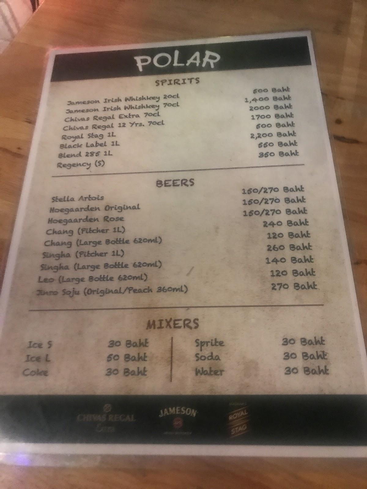 Menu at Polar Bar&Grill, Bangkok, 101/5 Rang Nam Alley