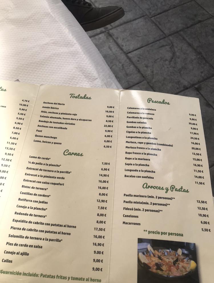 Carta de Restaurant Lloret, Casteldefels
