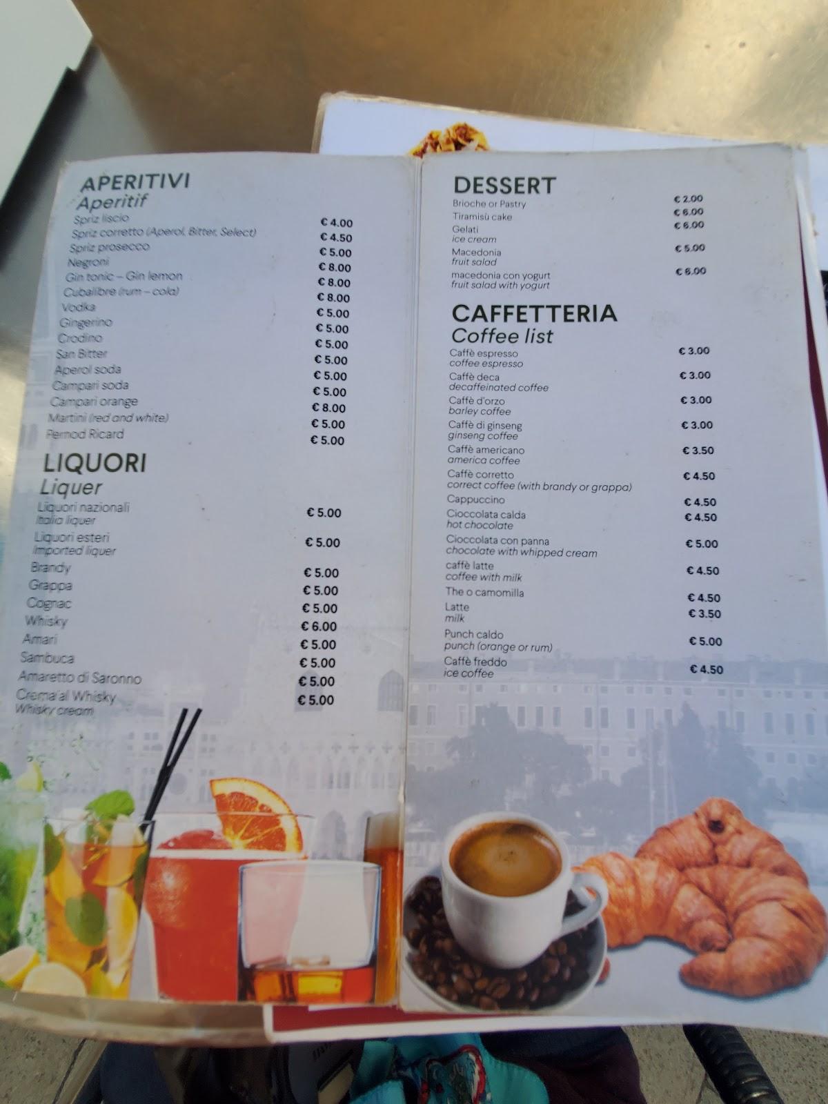 Menu at SAN MARCO 1076 pub & bar, Venice