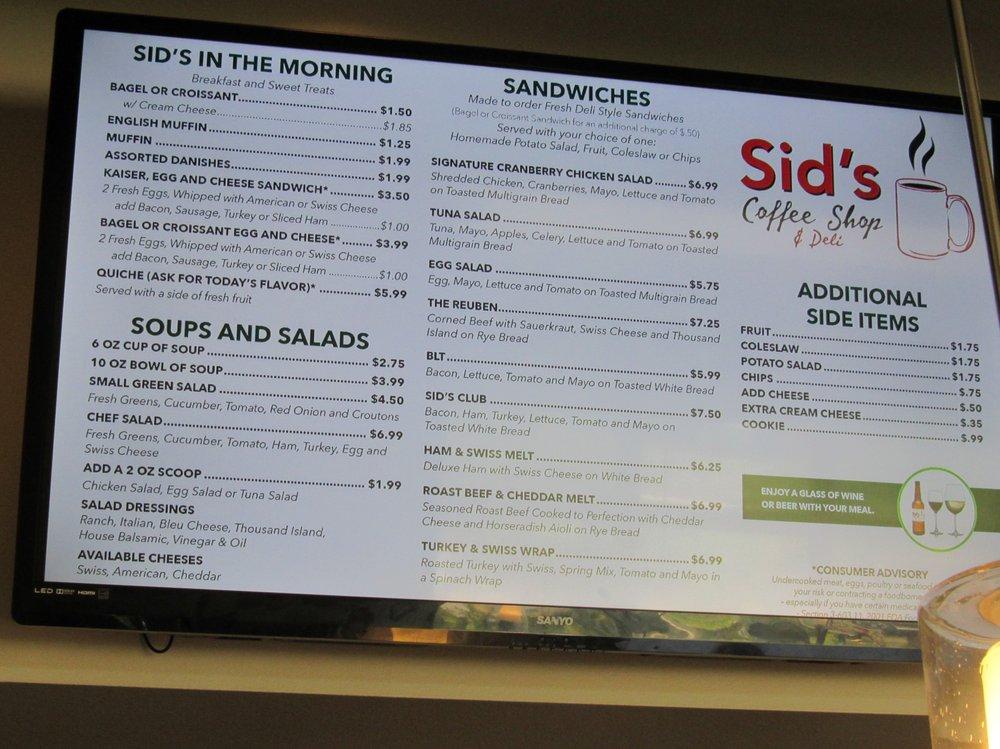 Menu at Sid's Coffee Shop & Deli cafe, Ocala
