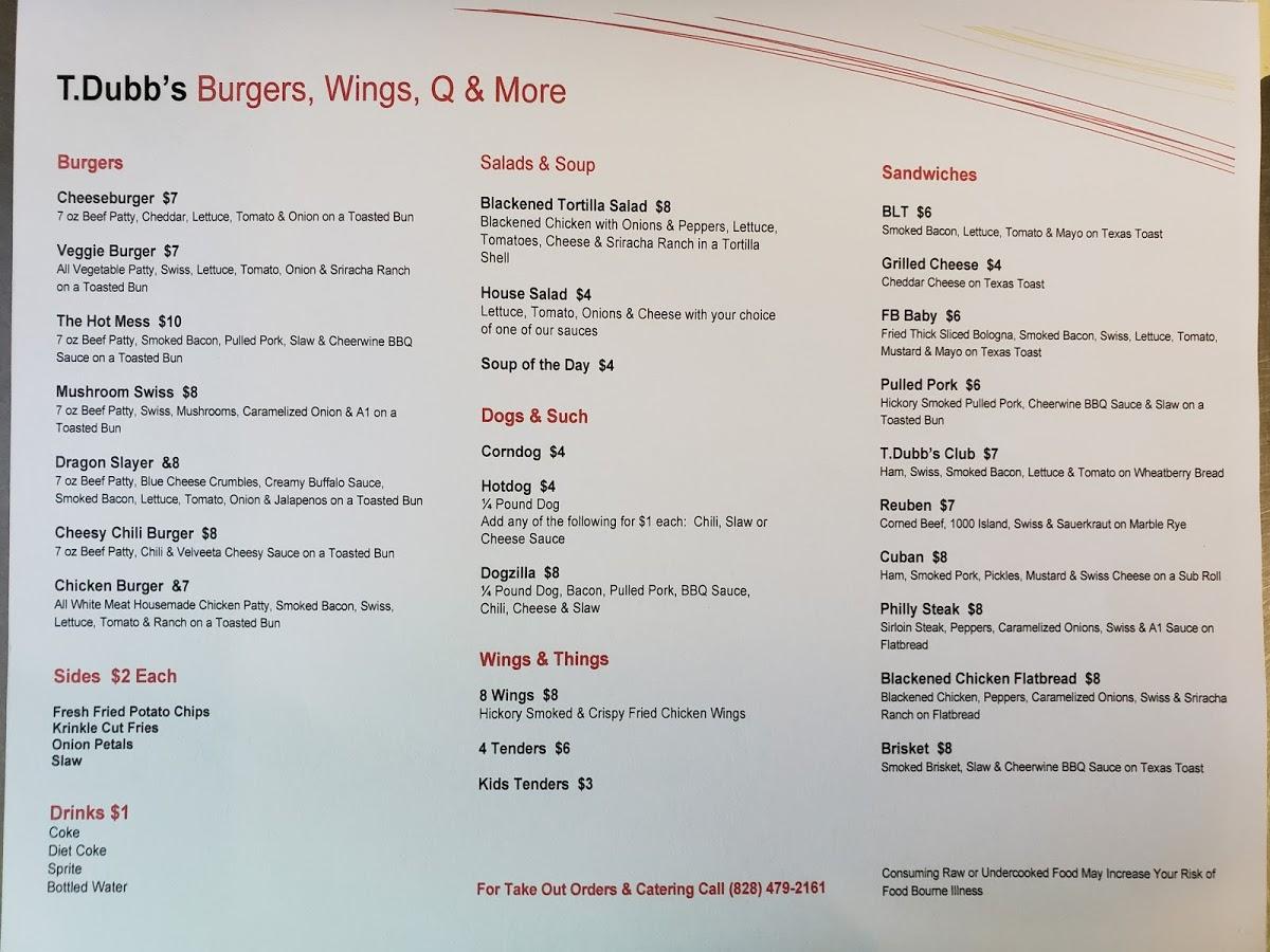 Menu at T.Dubbs restaurant, Robbinsville