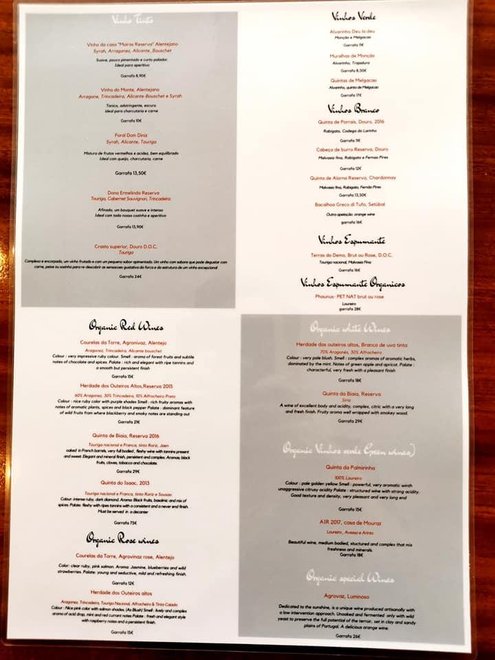 Menu at Artefact pub & bar, Tavira