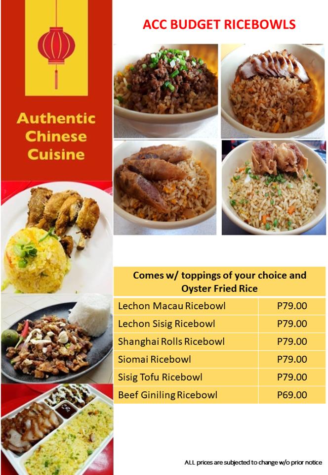 Menu at Authentic Chinese Cuisine restaurant, Biñan