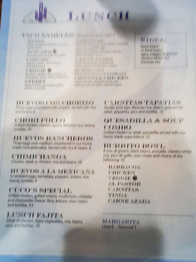 Menu at Blue Cactus Tacos & Tequila Bar, Franklin