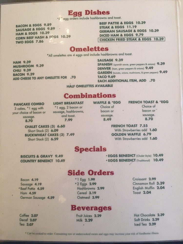 Menu at The Chalet Restaurant, Spokane