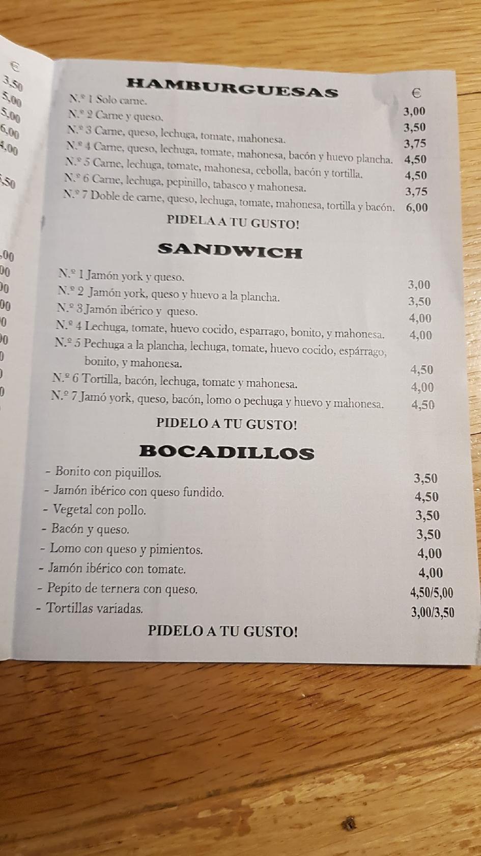 Carta de Restaurante El Refugio, Villasana de Mena