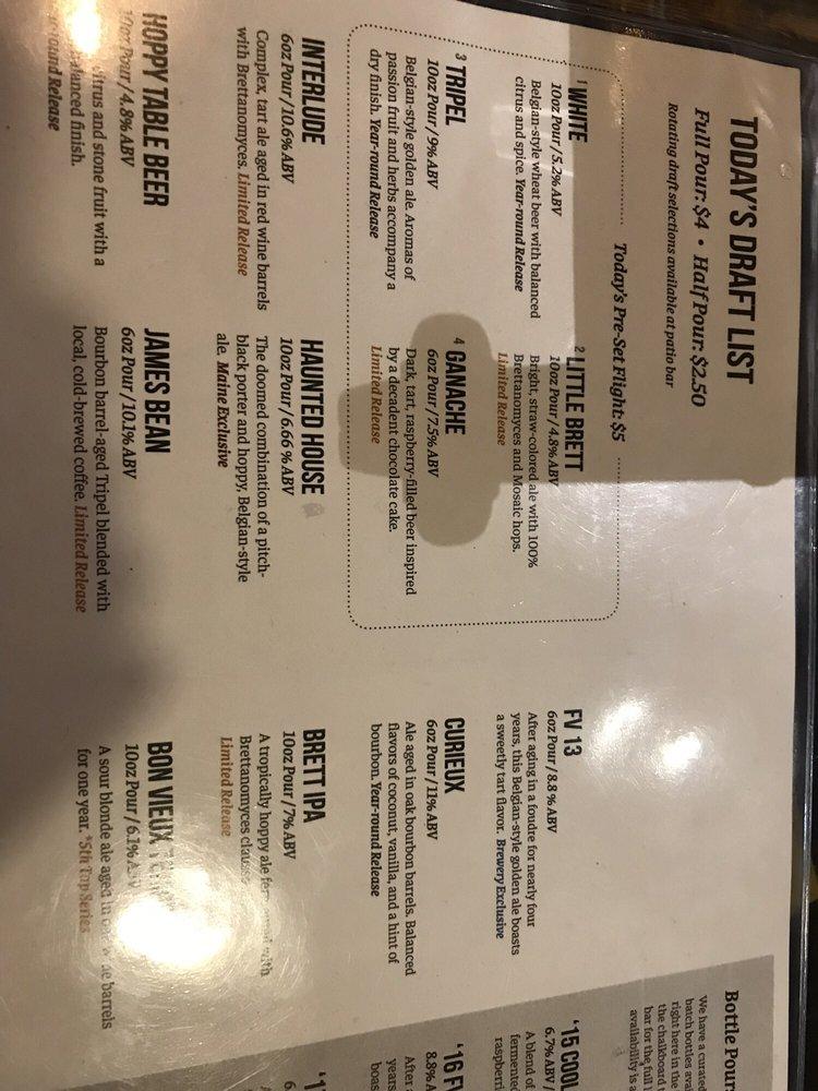Menu at Allagash Brewing Company restaurant, Portland