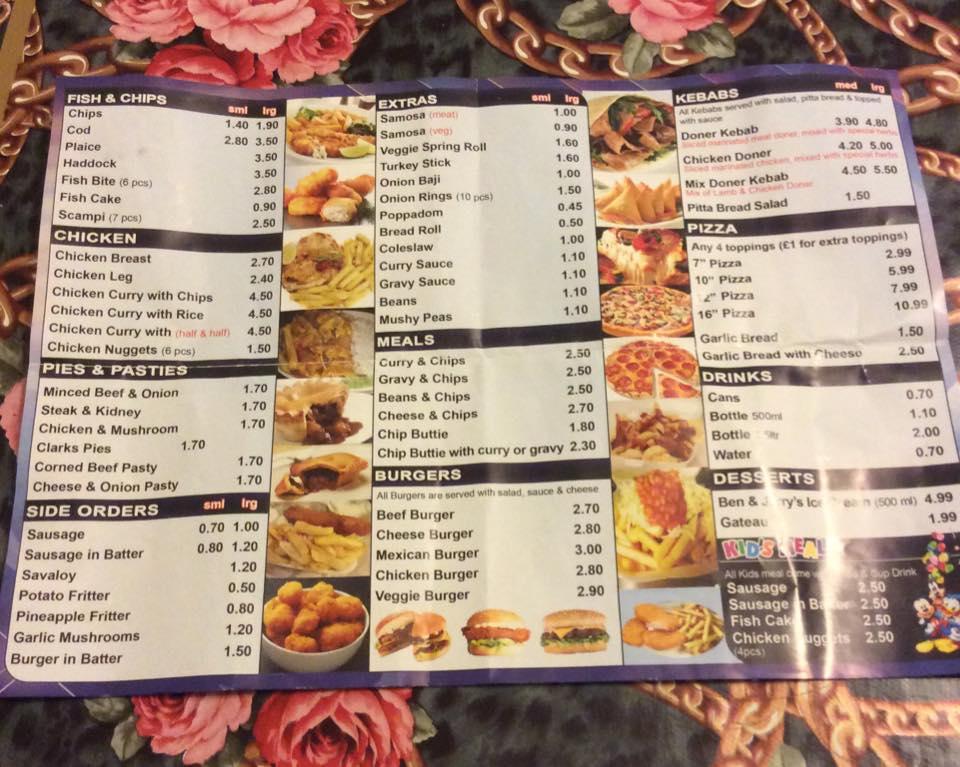 Menu at Big Fish restaurant, Cardiff