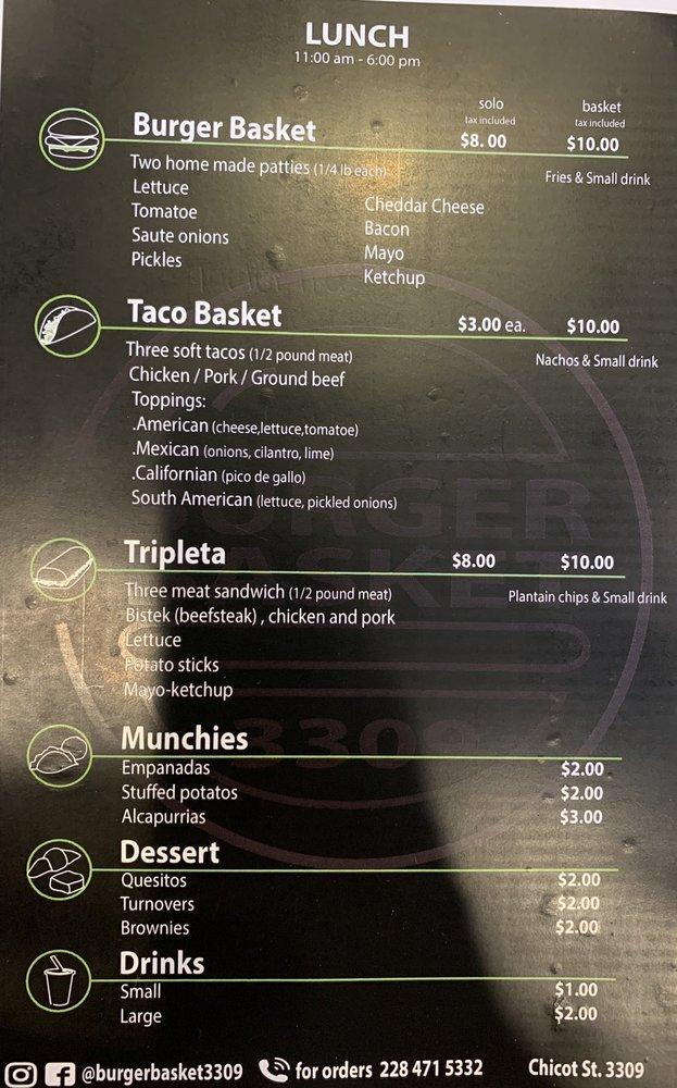 Menu at Burger Basket restaurant, Pascagoula