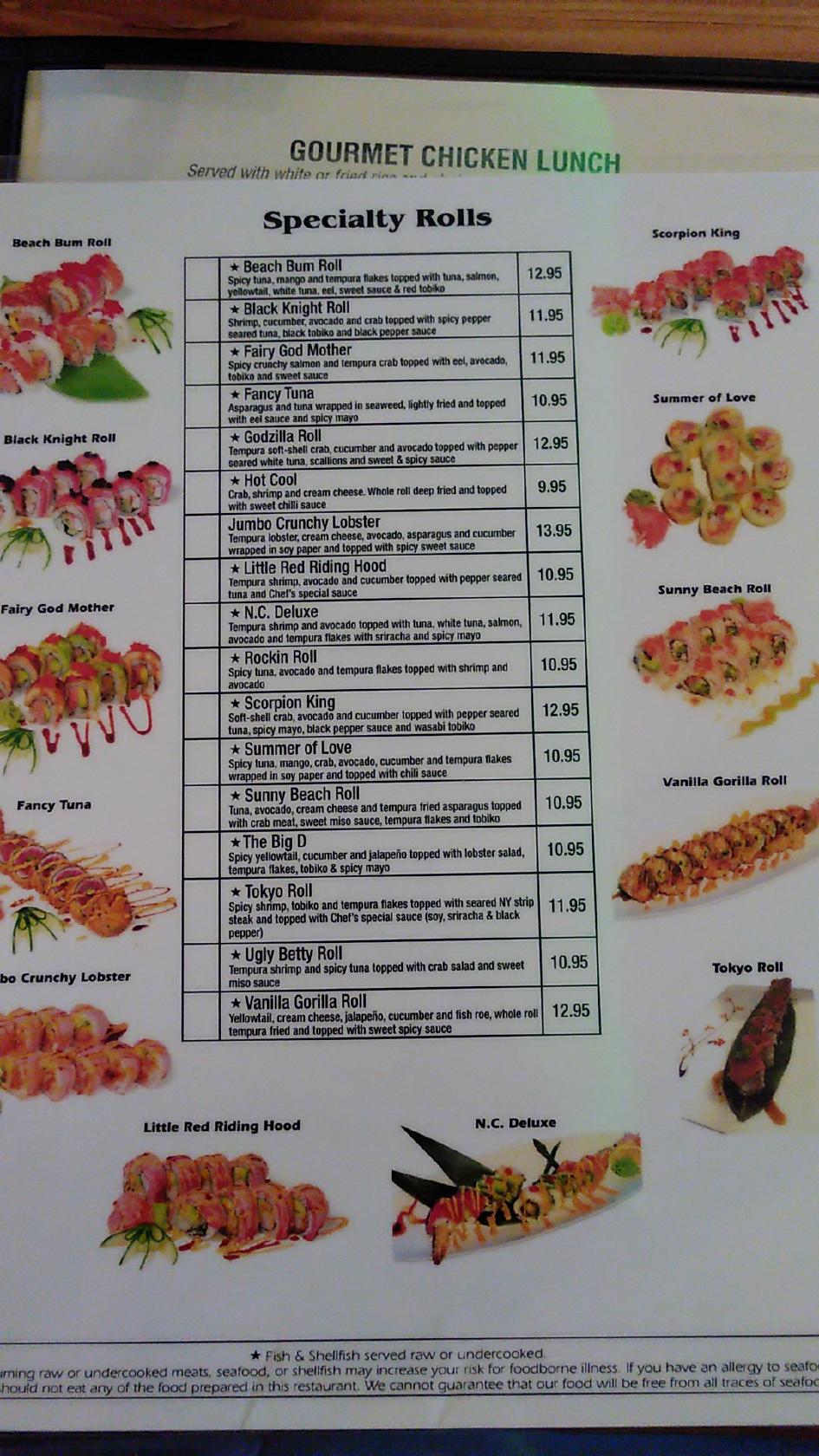Menu at Calabash Gourmet And Sushi Bar, Calabash, Beach Dr SW