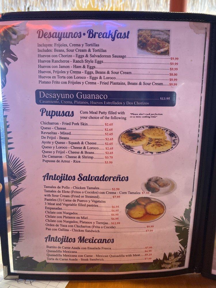 Menu at Don Carlos Pupuseria restaurant, El Monte