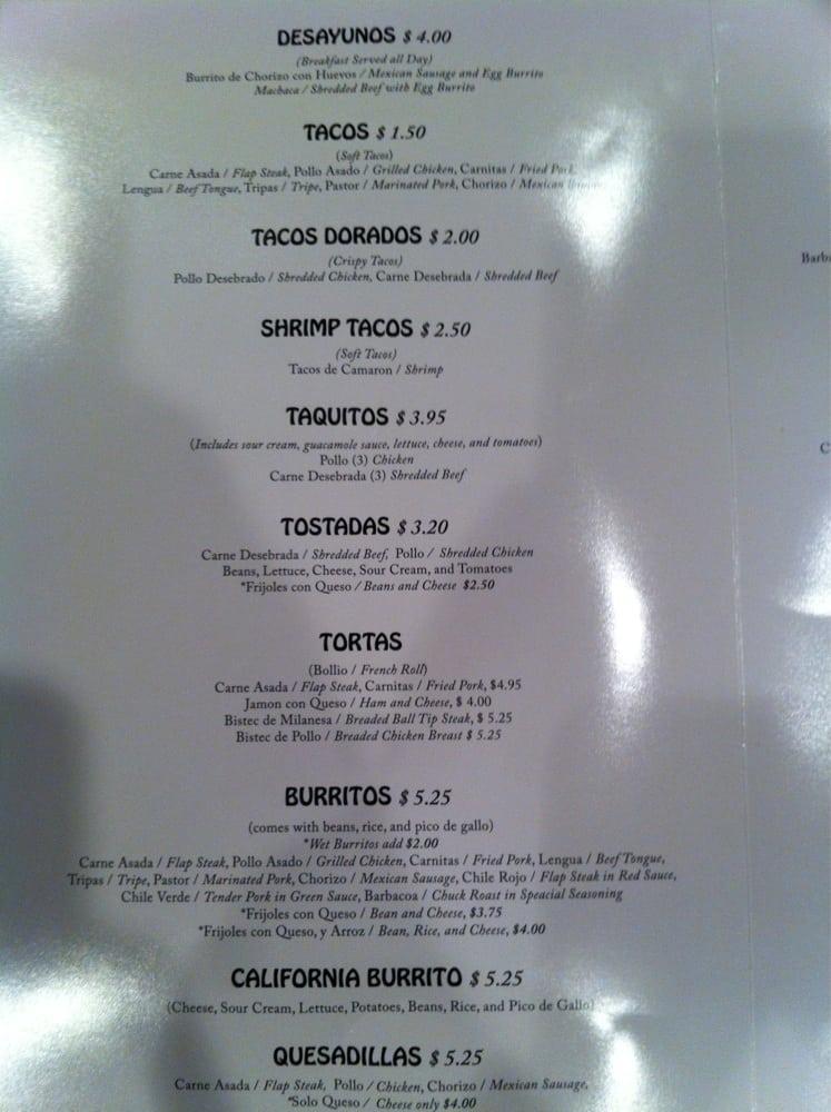 Menu at Don Pancho's Mexican Food restaurant, Wildomar