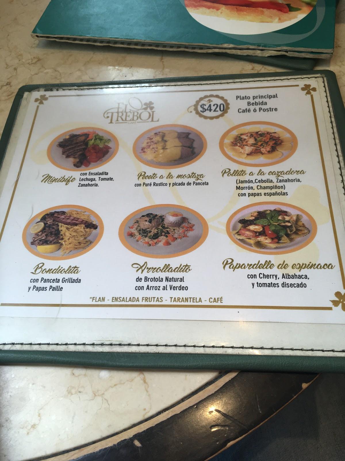 Menu at El Trébol cafeteria, Buenos Aires, Av. Sta. Fe 2198