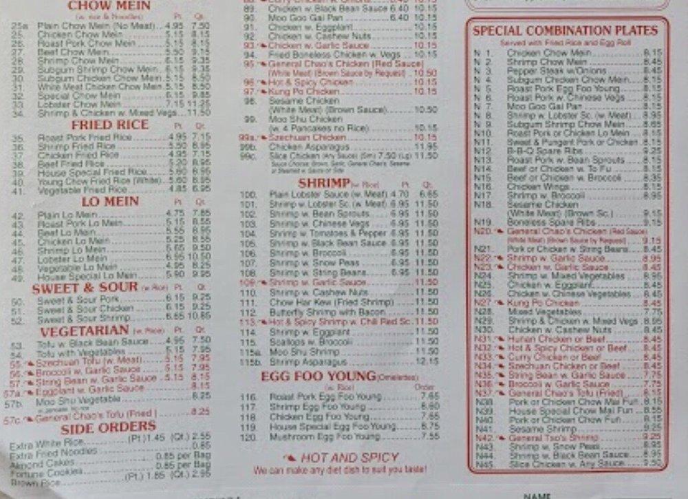 Menu at Golden Dragon restaurant, Smithtown