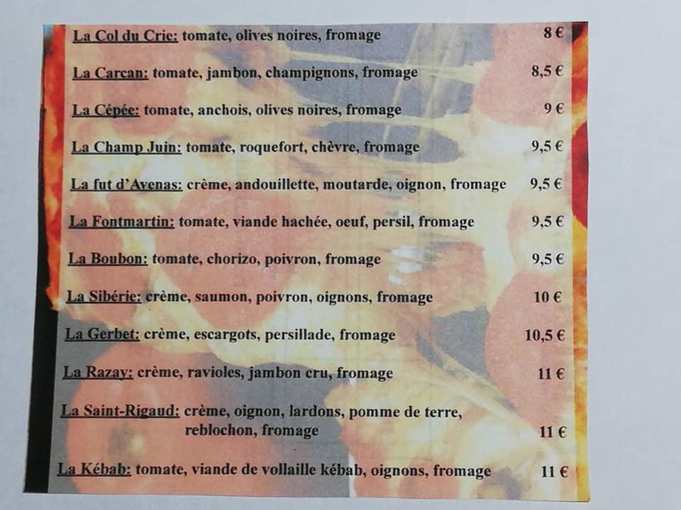Menu au Le Saint Rigaud restaurant, Monsols