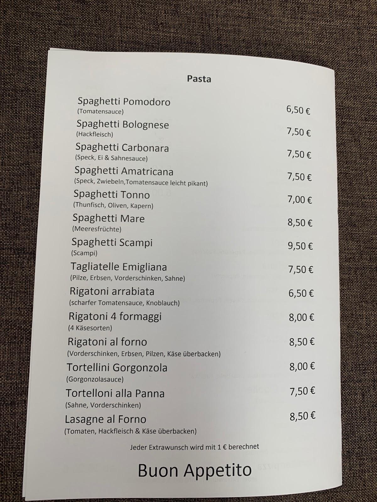 Carta de pizzería Luigi’s La Casetta, Mauern