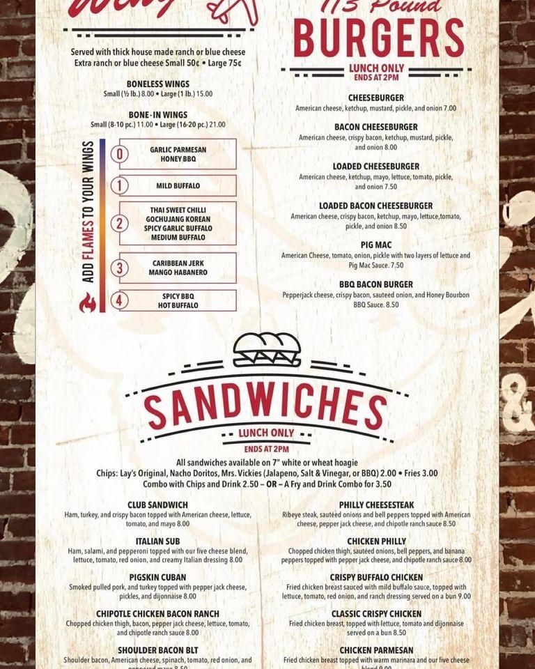 Menu at Pigskin Pub & Pizza, Brookfield